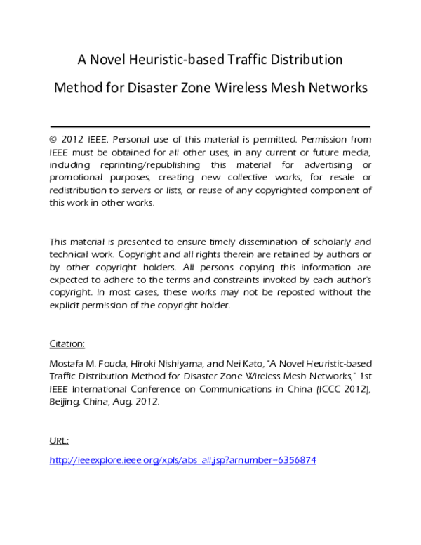 (PDF) A novel heuristic-based traffic distribution method for disaster zone wireless mesh ...