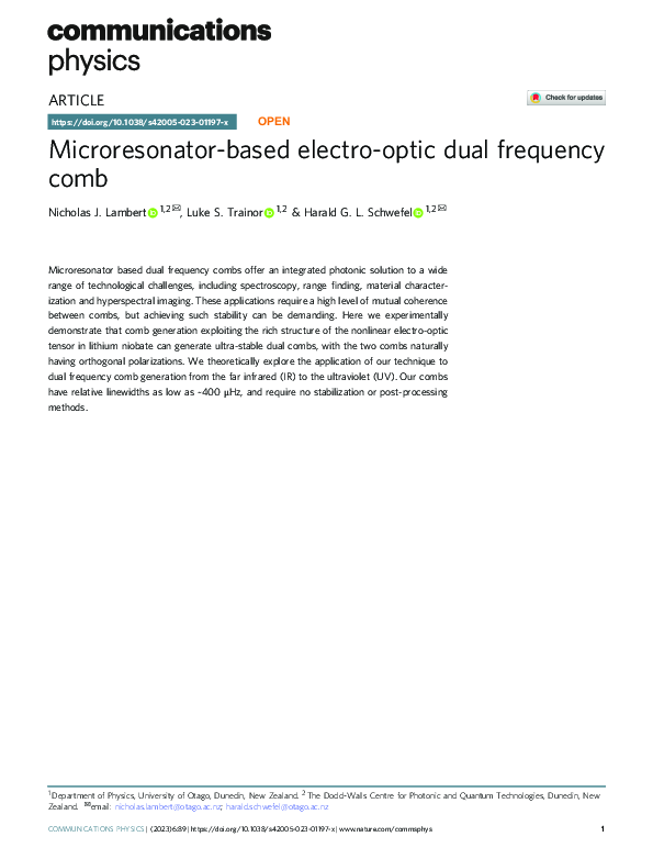 (PDF) Microresonator-based electro-optic dual frequency comb