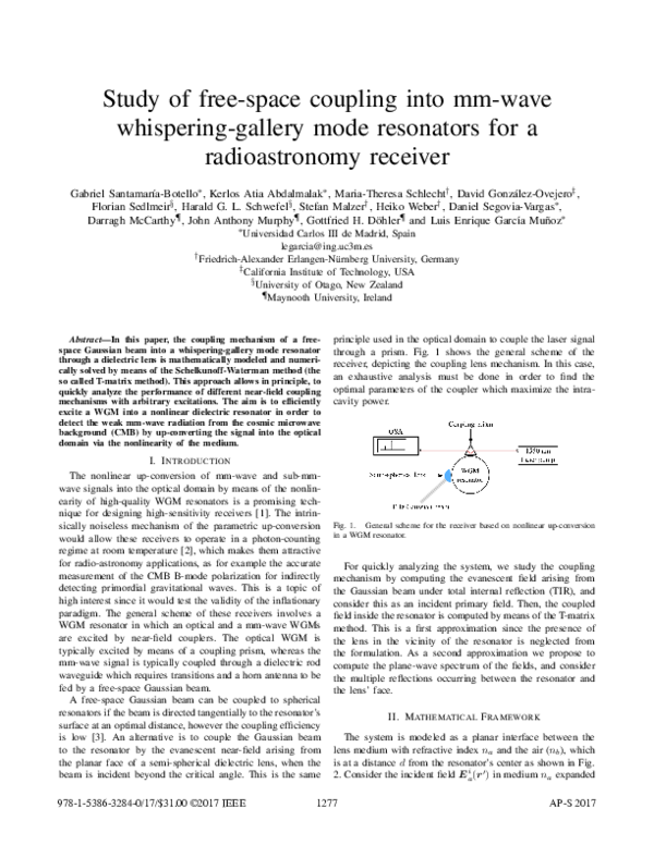 (PDF) Study of free-space coupling into mm-wave whispering-gallery mode ...