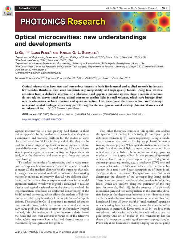 (PDF) Optical microcavities: new understandings and developments