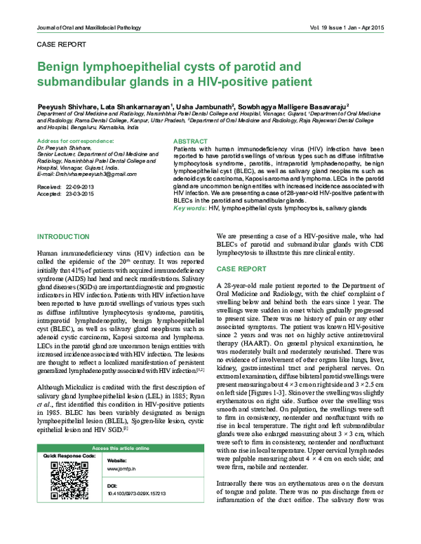 (PDF) Benign lymphoepithelial cysts of parotid and submandibular glands ...