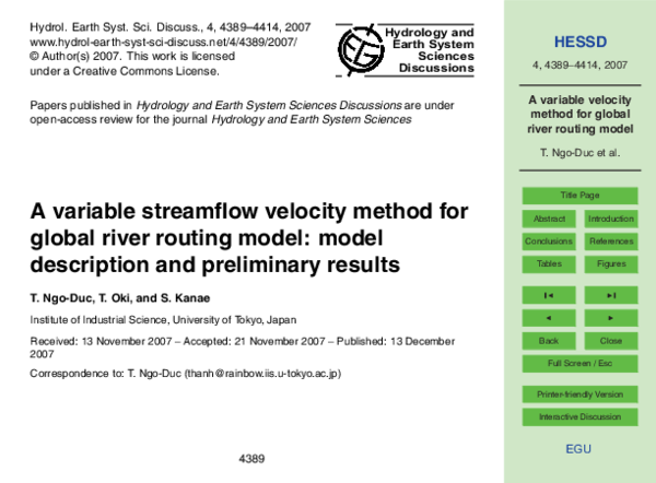 (PDF) A variable streamflow velocity method for global river routing ...