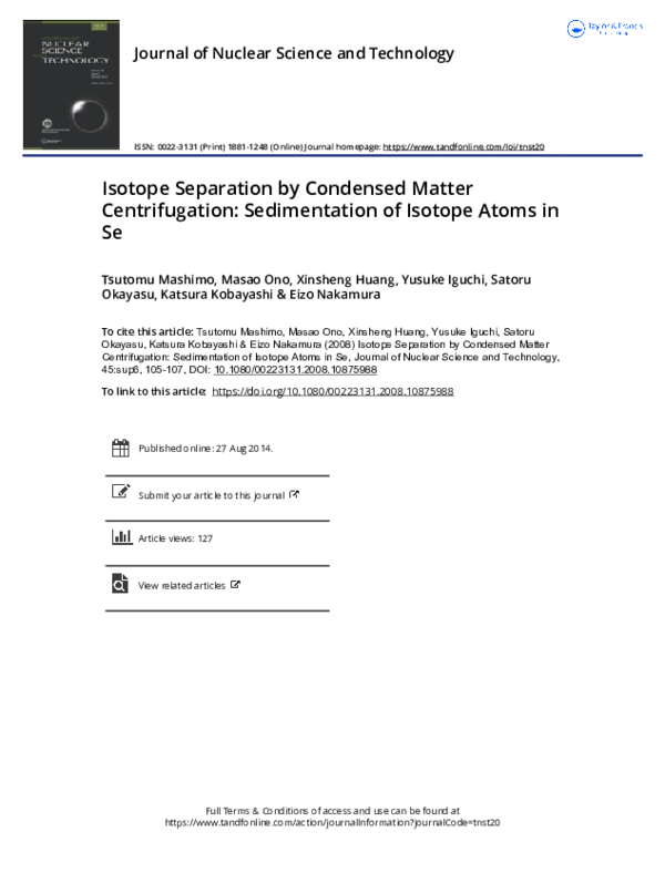 (PDF) Isotope Separation by Condensed Matter Centrifugation ...