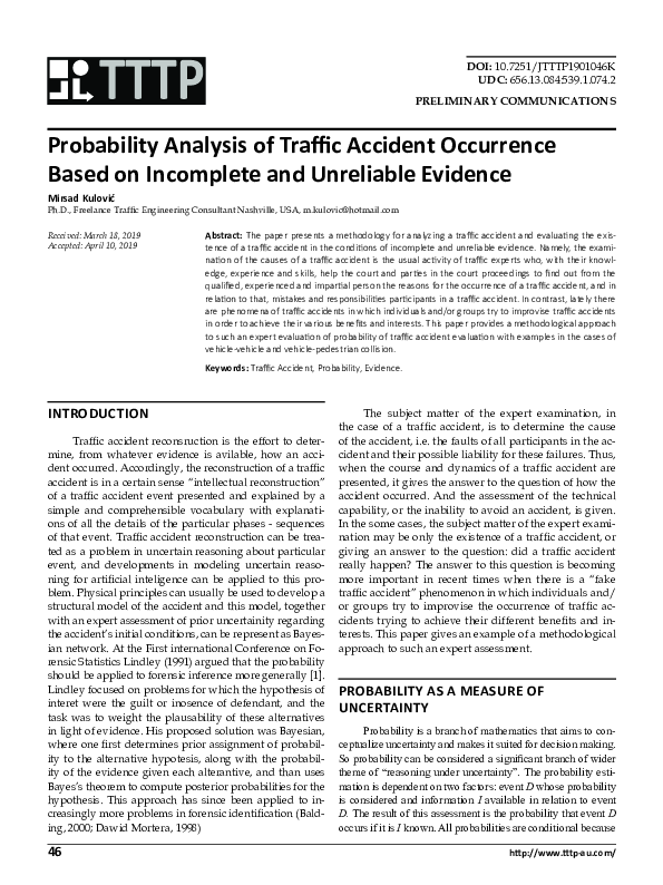 (PDF) Probability Analysis of Traffic Accident Occurrence Based on Incomplete and Unreliable ...