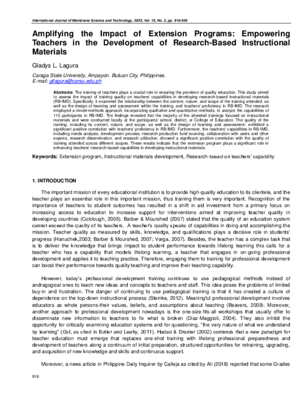 (PDF) Amplifying the Impact of Extension Programs: Empowering Teachers in the Development of ...