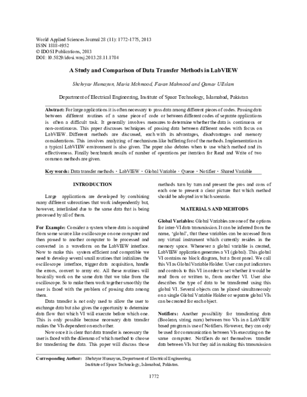 (PDF) A Study and Comparison of Data Transfer Methods in LabVIEW