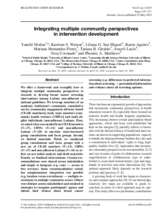 (PDF) Integrating multiple community perspectives in intervention ...