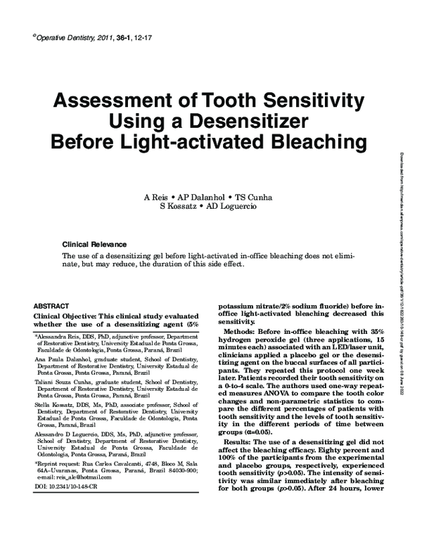 (PDF) Assessment of Tooth Sensitivity Using a Desensitizer Before Light ...