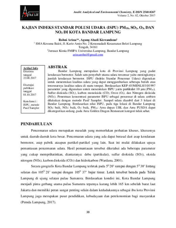 (PDF) Kajian Indeks Standar Polusi Udara (Ispu) PM10, SO2, O3, Dan NO2 ...