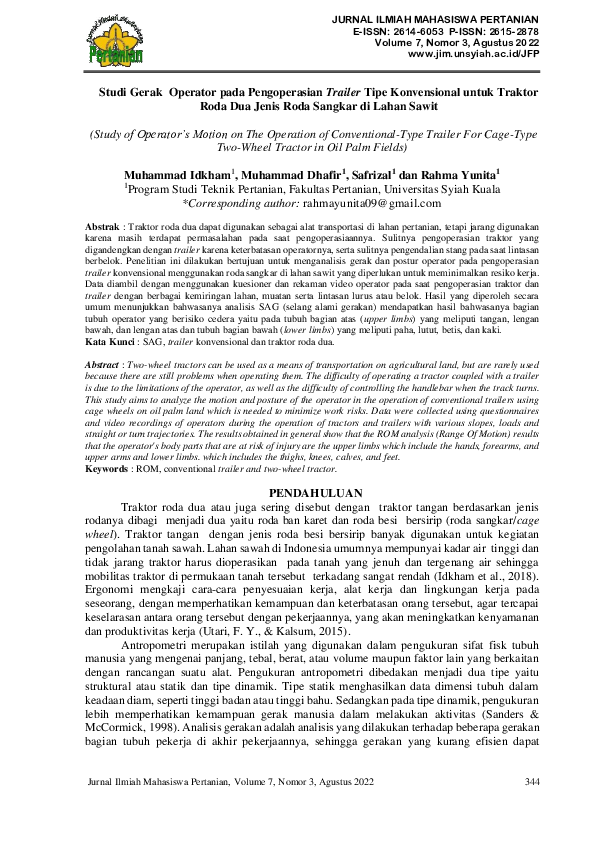 (PDF) Studi Gerak Operator pada Pengoperasian Trailer Tipe Konvensional untuk Traktor Roda Dua ...