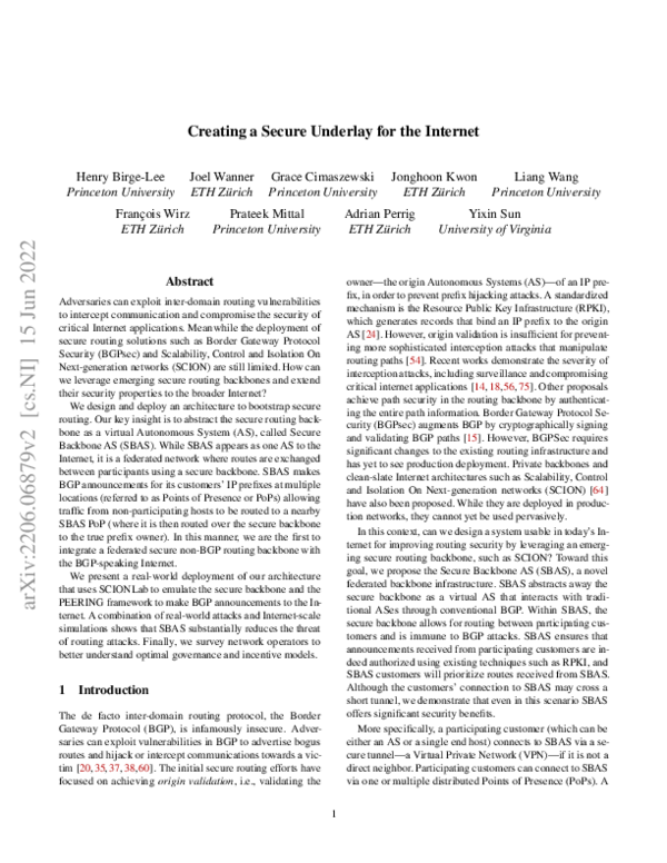 (PDF) Creating a Secure Underlay for the Internet | Henry Birge-Lee ...