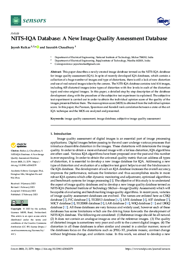 (PDF) NITS-IQA Database: A New Image Quality Assessment Database