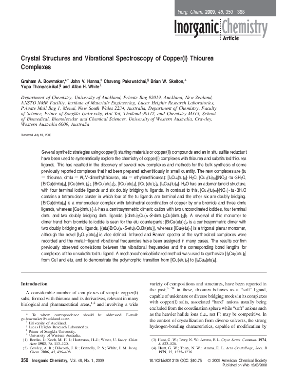 (PDF) Crystal Structures and Vibrational Spectroscopy of Copper(I) Thiourea Complexes