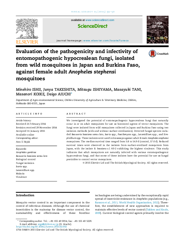 (PDF) Fungal Biocontrol of Anopheles Mosquitoes