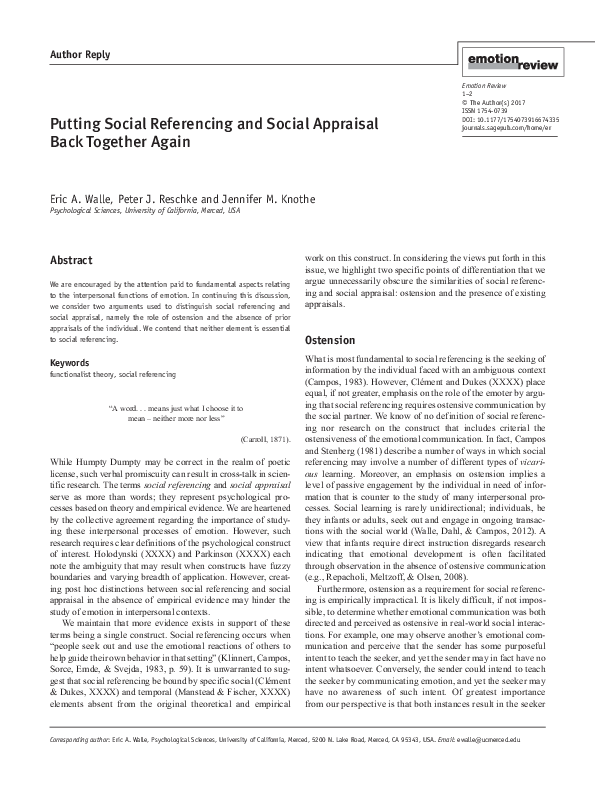 (PDF) Putting Social Referencing and Social Appraisal Back Together Again