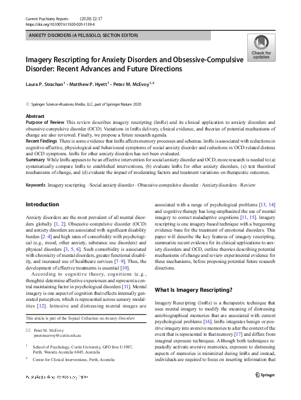 (PDF) Imagery Rescripting for Anxiety Disorders and Obsessive ...