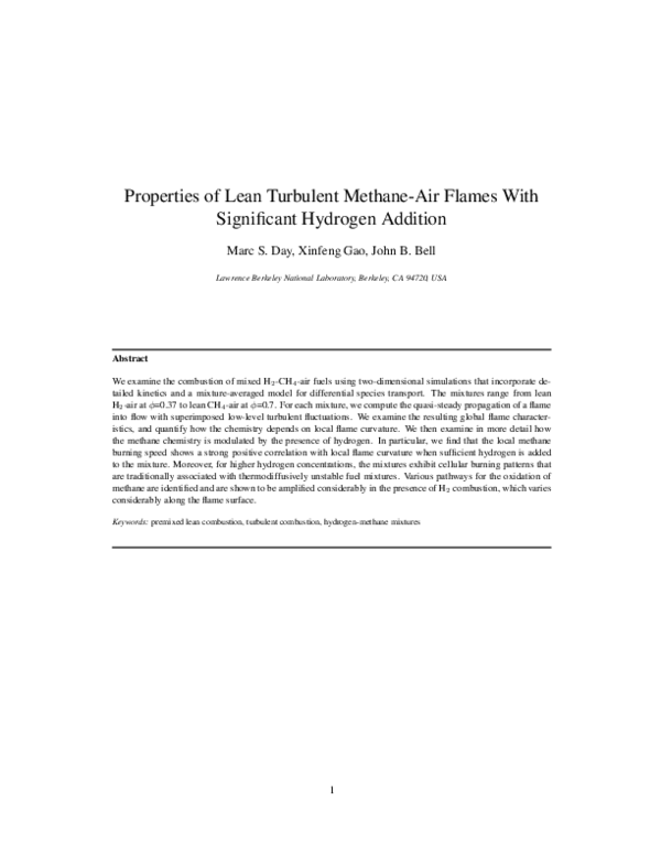 (PDF) Properties of lean turbulent methane-air flames with significant hydrogen addition