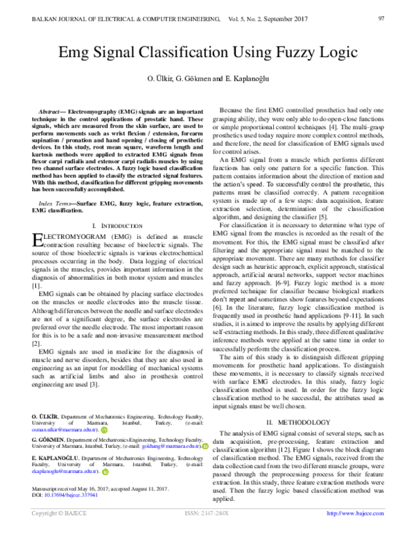 (PDF) Emg Signal Classification Using Fuzzy Logic