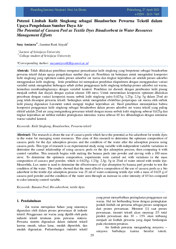 (PDF) Potensi Limbah Kulit Singkong sebagai Bioadsorben Pewarna Tekstil ...