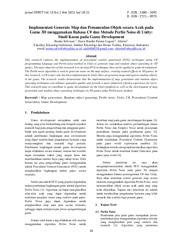 Pdf Implementasi Generate Map Dan Pemunculan Objek Secara Acak Pada Game 3d Menggunakan Bahasa