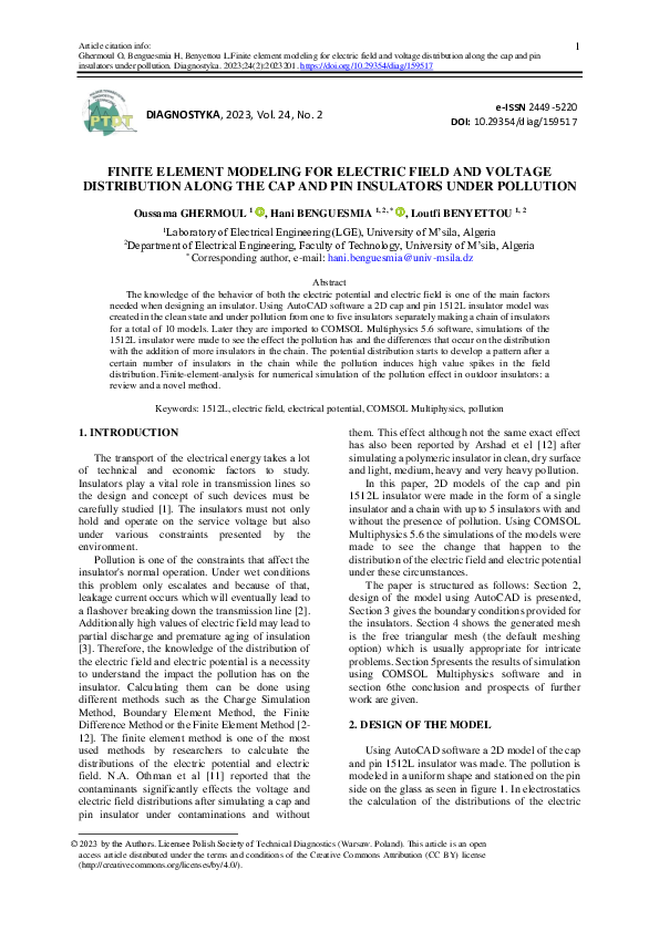 Pdf Finite Element Modeling For Electric Field And Voltage