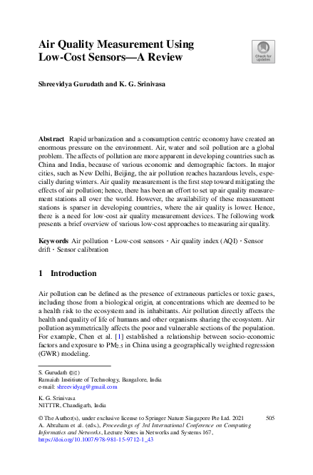 (PDF) Air Quality Measurement Using Low-Cost Sensors—A Review