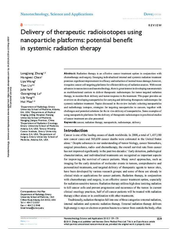 (PDF) Delivery of therapeutic radioisotopes using nanoparticle ...