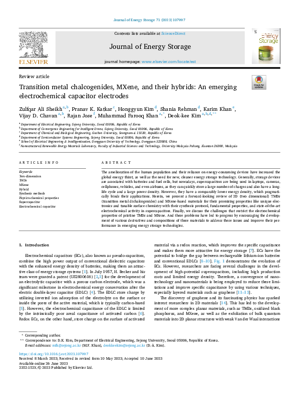 (PDF) Transition metal chalcogenides, MXene, and their hybrids: An ...