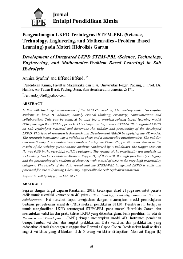 (PDF) Pengembangan LKPD Terintegrasi STEM-PBL (Science, Technology, Engineering, and Mathematics ...