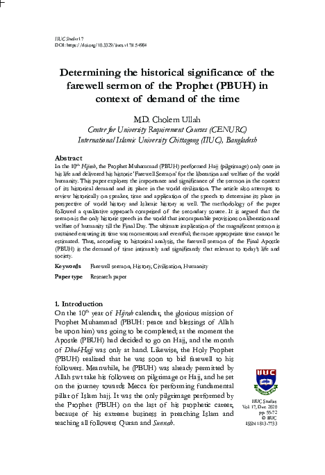 (PDF) Determining the historical significance of the farewell sermon of ...