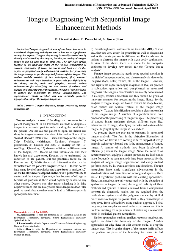 (PDF) Tongue Diagnosing With Sequential Image Enhancement Methods