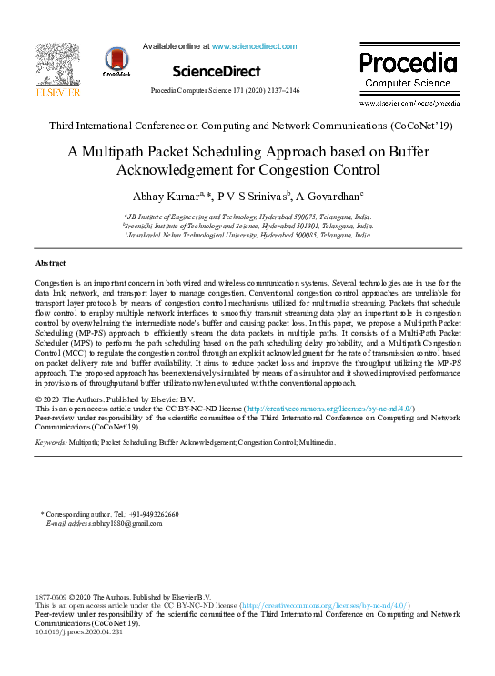 Pdf A Multipath Packet Scheduling Approach Based On Buffer Acknowledgement For Congestion Control