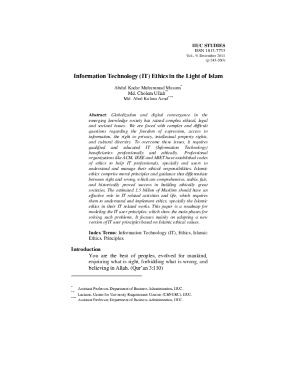 (PDF) Information Technology (IT) Ethics in the Light of Islam