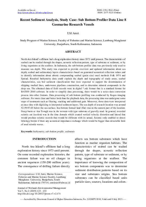 (PDF) Recent Sediment Analysis, Study Case: Sub Bottom Profiler Data ...
