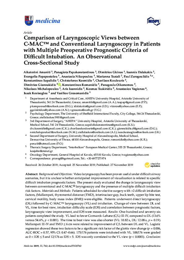 (PDF) Comparison of Laryngoscopic Views between C-MAC™ and Conventional ...