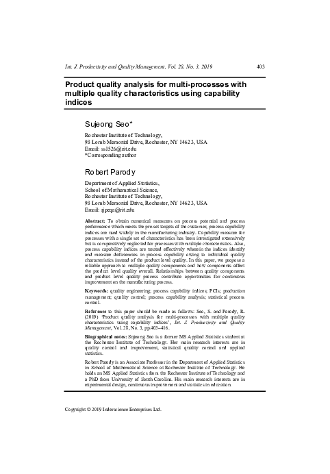 (PDF) Product quality analysis for multi-processes with multiple ...
