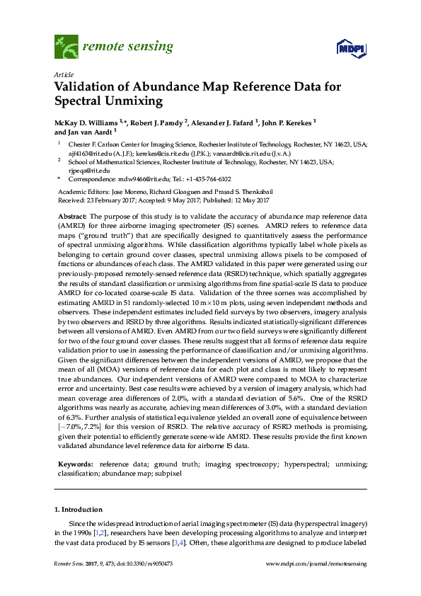 (PDF) Validation of Abundance Map Reference Data for Spectral Unmixing