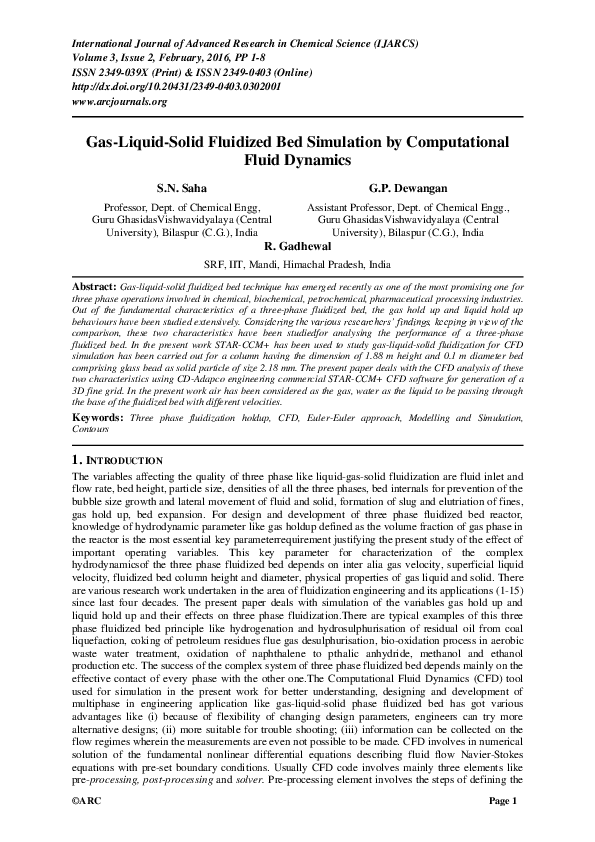 (PDF) Gas-Liquid-Solid Fluidized Bed Simulation by Computational Fluid Dynamics