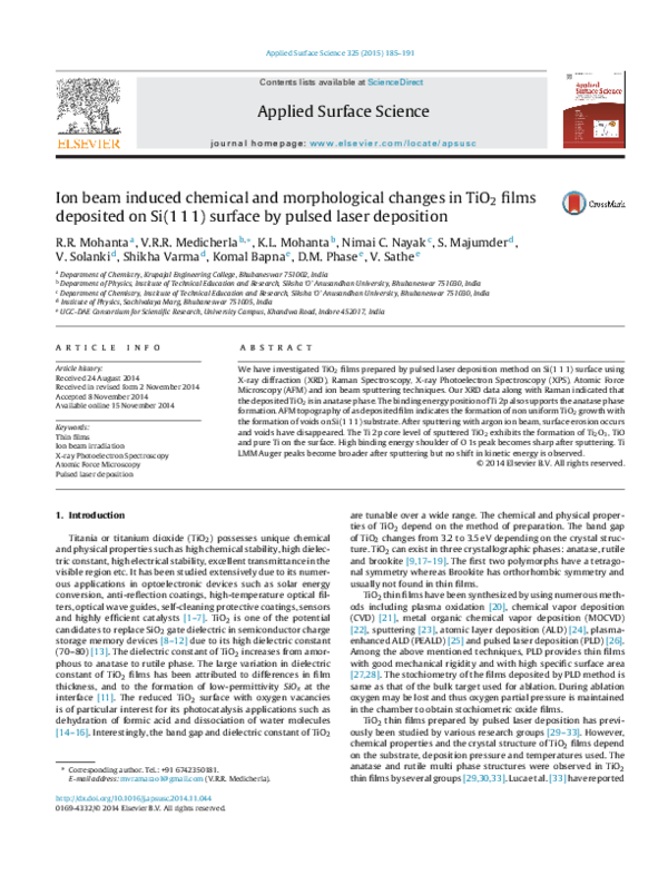 (PDF) Ion beam induced chemical and morphological changes in TiO2 films ...
