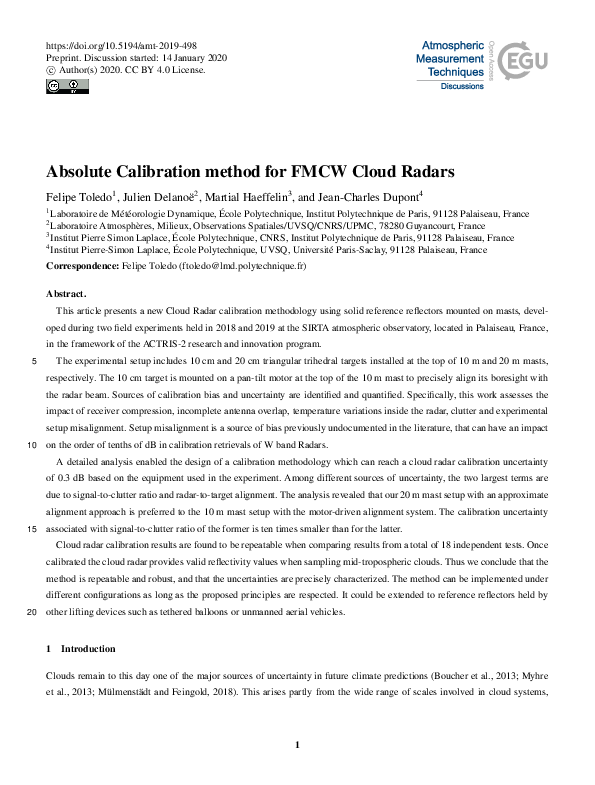(PDF) Absolute Calibration method for FMCW Cloud Radars