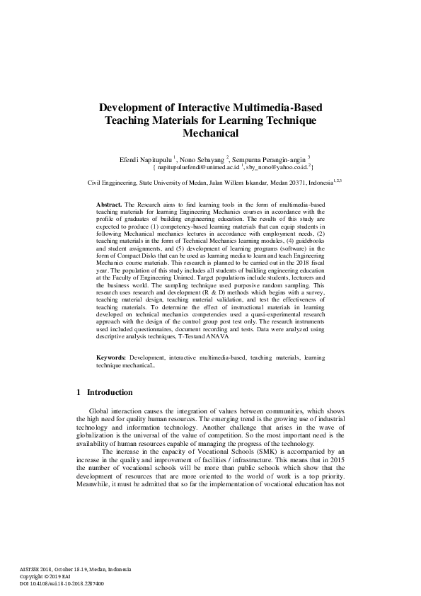 (PDF) Development of Interactive Multimedia-Based Teaching Materials for Learning Technique ...