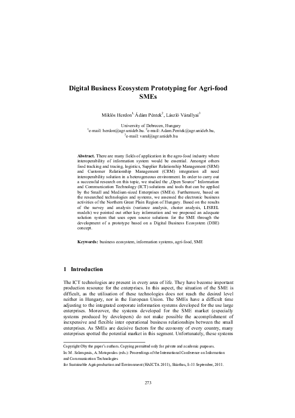 (PDF) Digital Business Ecosystem Prototyping for Agri-food SMEs