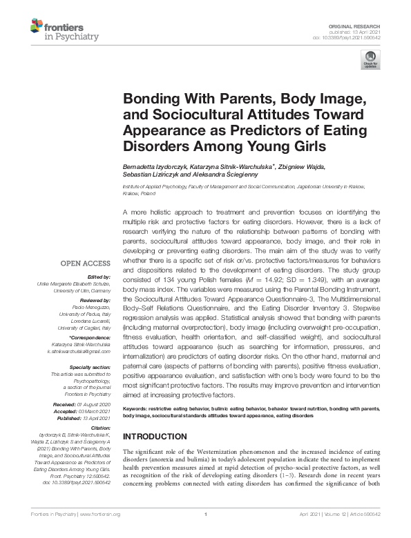 (PDF) Bonding With Parents, Body Image, and Sociocultural Attitudes ...