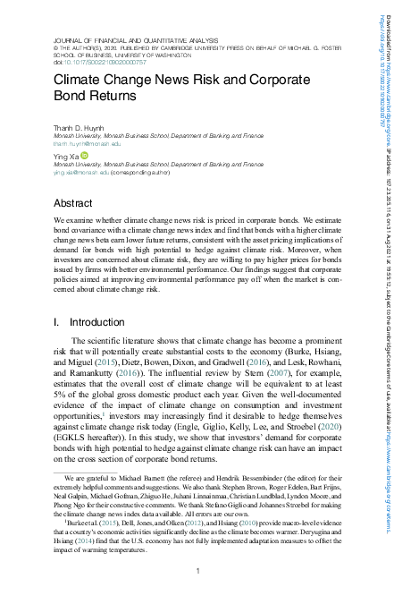 (PDF) Climate Change News Risk and Corporate Bond Returns