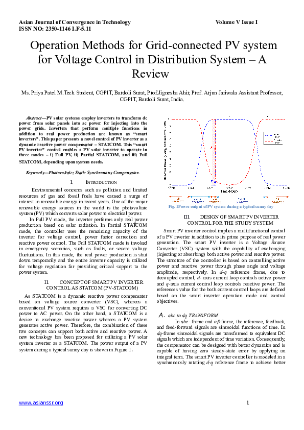 (PDF) Operation Methods for Grid-Connected PV System for Voltage Control in Distribution System ...