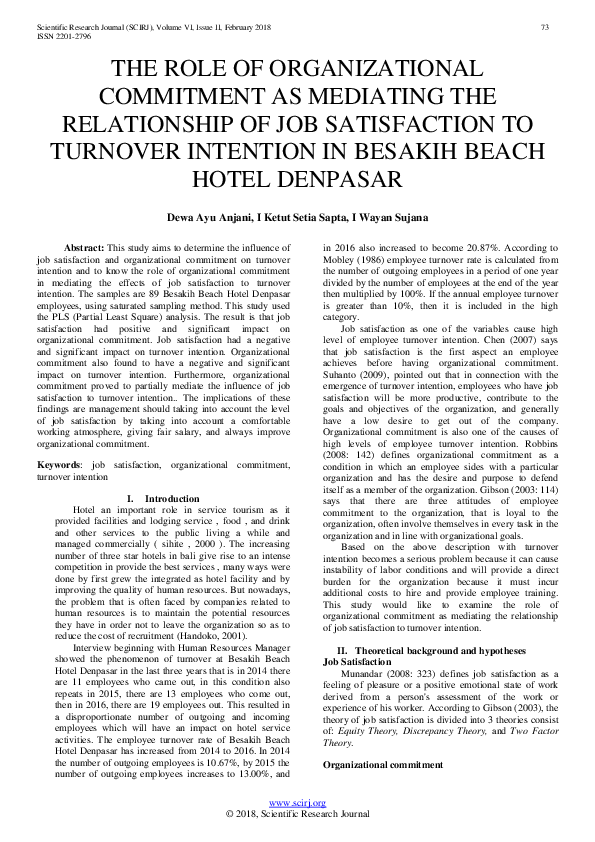 (PDF) The Role of Organizational Commitment as Mediating the Effect of Perceived Organizational ...