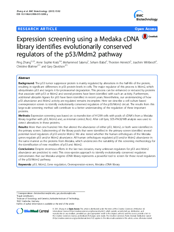 (PDF) Expression screening using a Medaka cDNA library identifies evolutionarily conserved ...