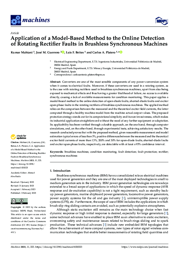 (PDF) Application of a Model-Based Method to the Online Detection of Rotating Rectifier Faults ...