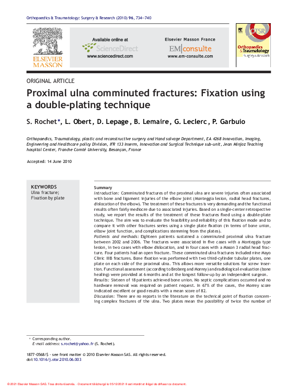 (PDF) Double-Plating for Proximal Ulna Fractures