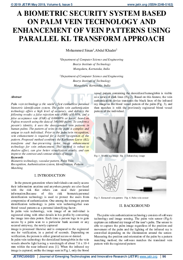 (PDF) A Biometric Security System Based on Palm Vein Technology and ...